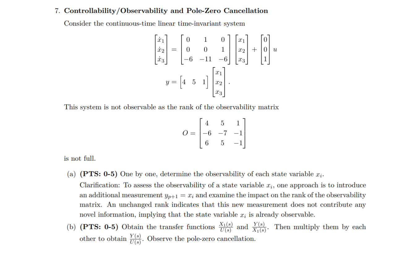 Solved Controllability/Observability and Pole-Zero | Chegg.com