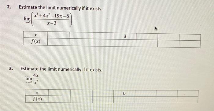 Solved 2. Estimate the limit numerically if it exists. | Chegg.com