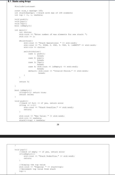 Solved 281 std: :cout ≪ "The element on the top of the stack | Chegg.com