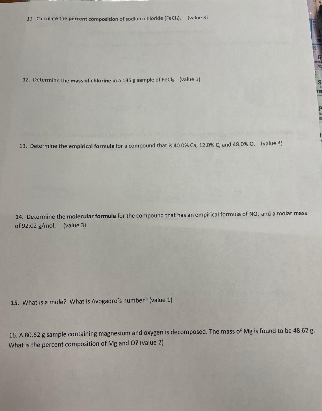 Solved 11. Calculate the percent composition of sodium | Chegg.com