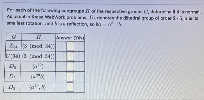 Solved For each of the following subgroups H of the | Chegg.com