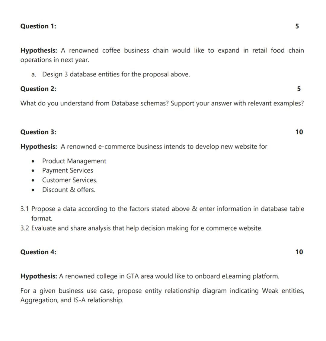 Solved Question 1: 5 Hypothesis: A renowned coffee business | Chegg.com