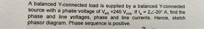 Solved A balanced Y-connected load is supplied by a balanced | Chegg.com