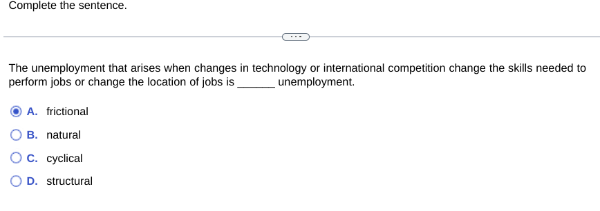 Solved Complete the sentence.The unemployment that arises | Chegg.com