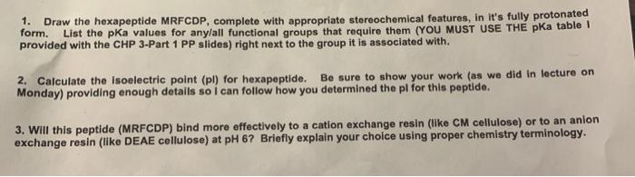 Solved 1. Draw the hexapeptide MRFCDP, complete with | Chegg.com