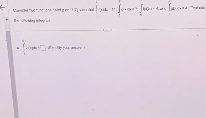 Solved Consider two functions f and g on [1,7] such that | Chegg.com
