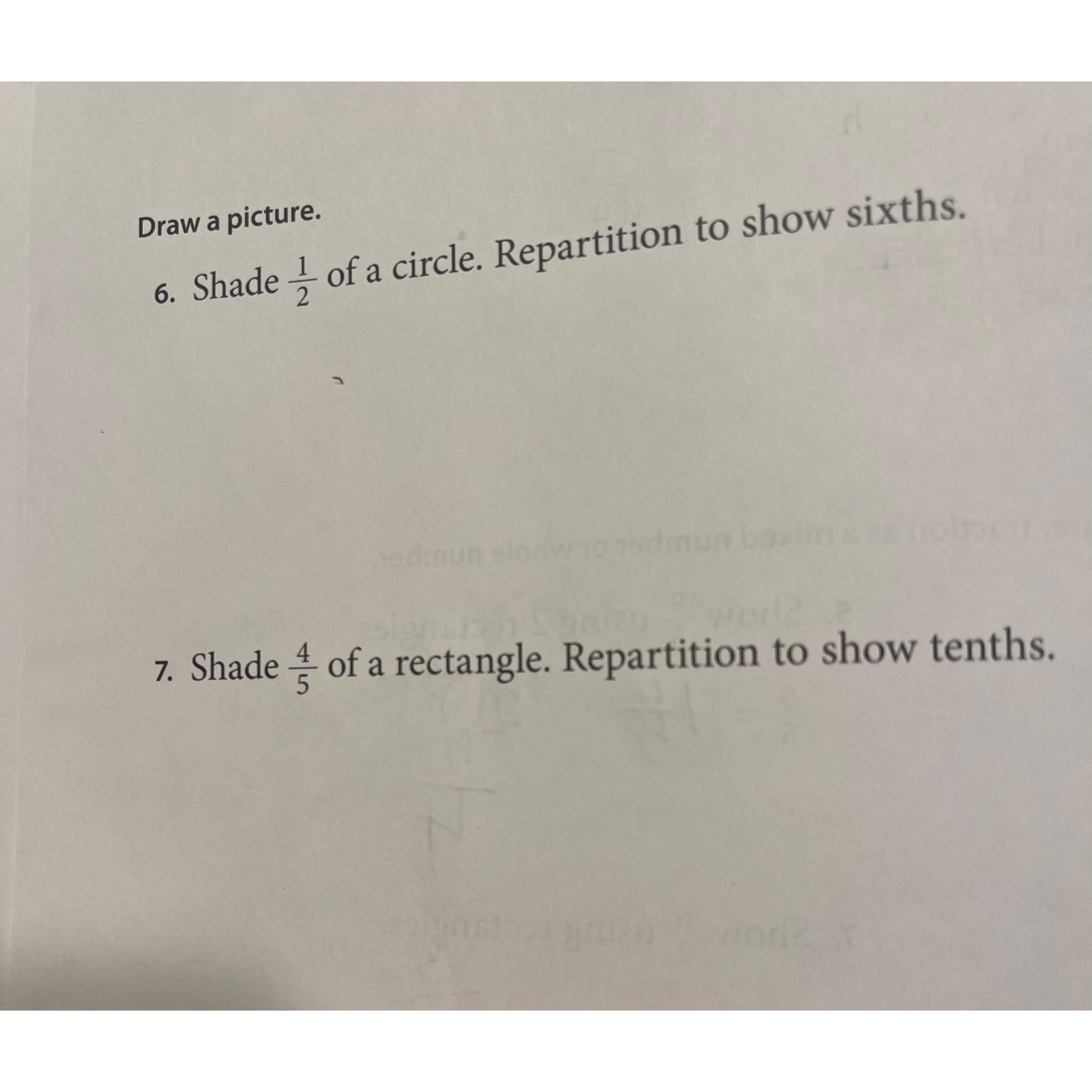 Draw a picture.6. ﻿Shade 12 ﻿of a circle. Repartition | Chegg.com