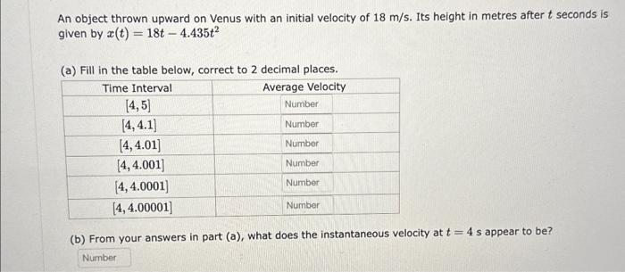 Solved An object thrown upward on Venus with an initial | Chegg.com