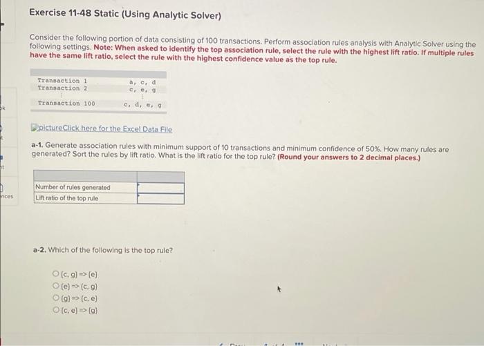 Exercise 11-48 Static (Using Analytic Solver) | Chegg.com