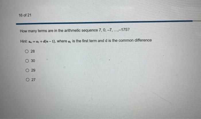 Solved How many terms are in the arithmetic sequence | Chegg.com