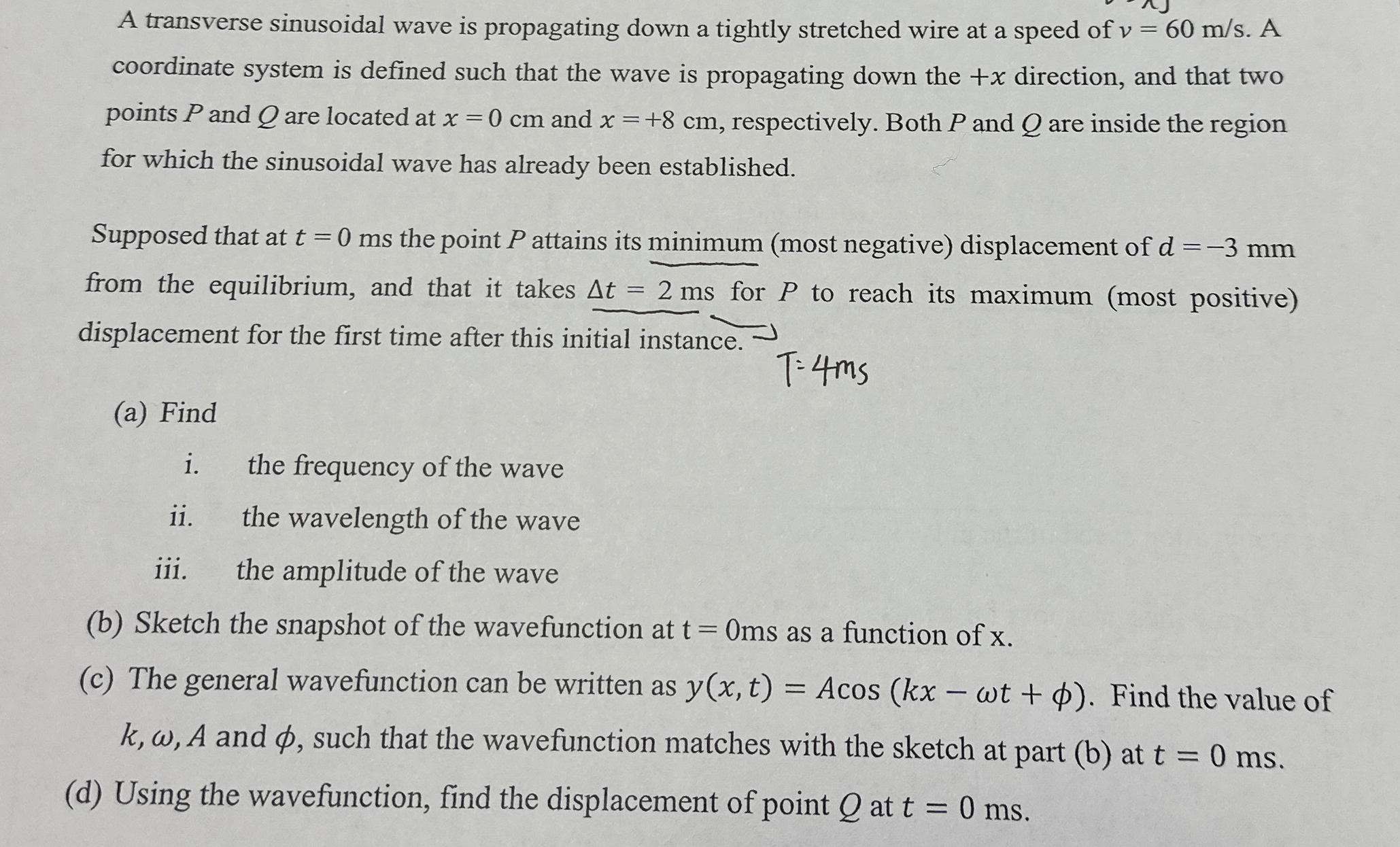 Solved A transverse sinusoidal wave is propagating down a | Chegg.com