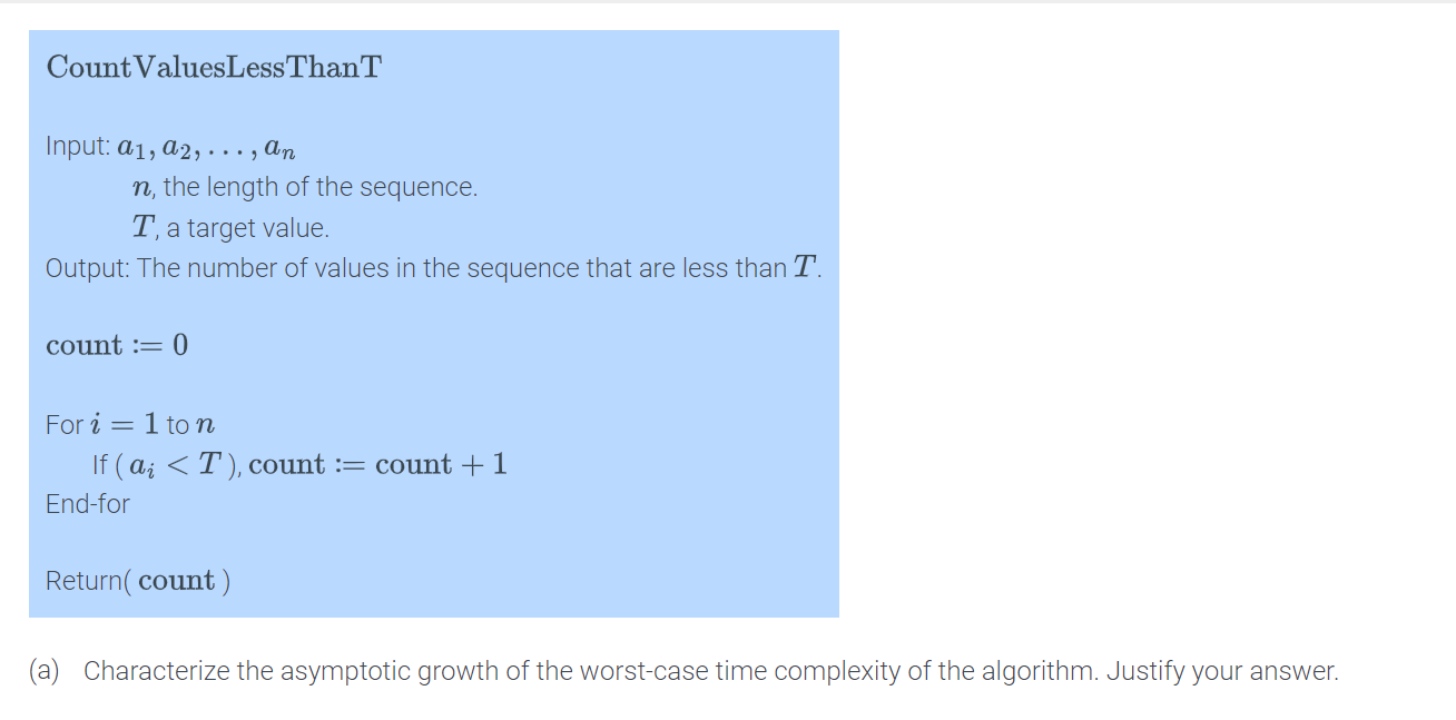 Solved CountValuesLessThanTInput: a1,a2,dots,ann, ﻿the | Chegg.com