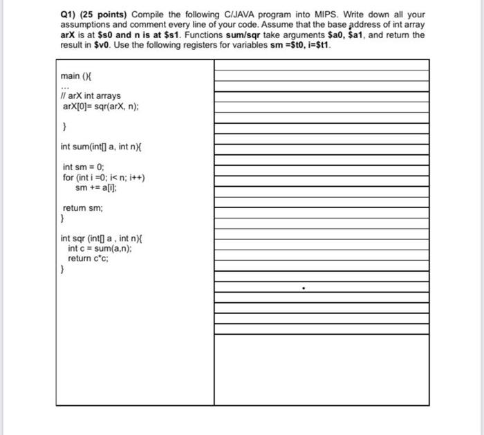 Solved Q1) (25 points) Compile the following CIJAVA program | Chegg.com