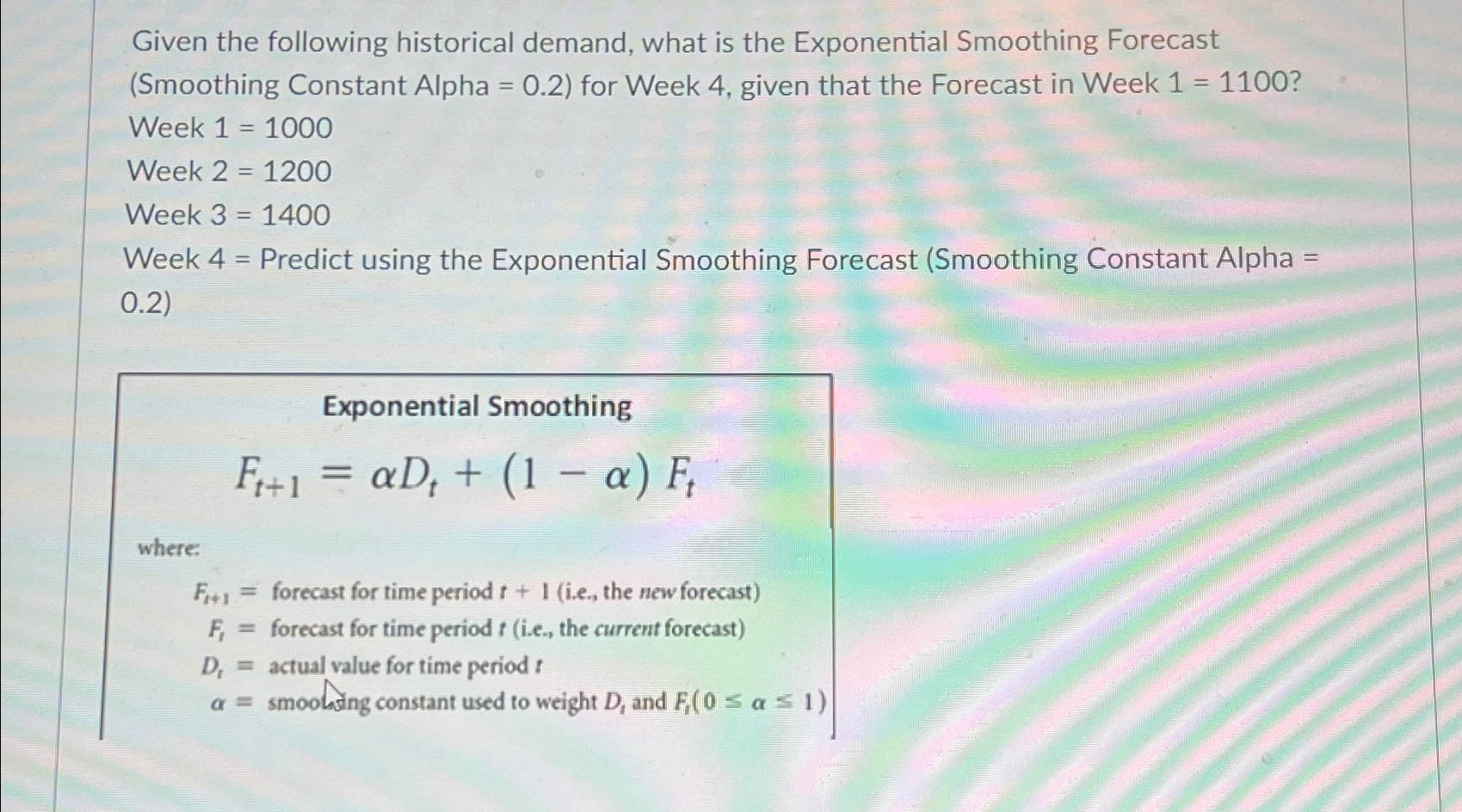 Solved Given the following historical demand, what is the | Chegg.com