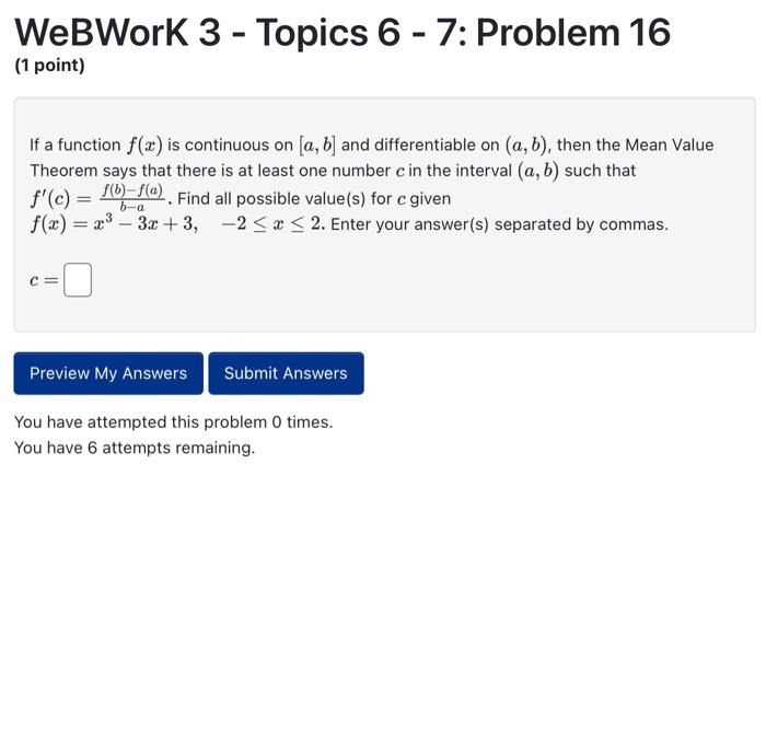 Solved WeBWorK 3 - Topics 6 - 7: Problem 16 (1 point) If a | Chegg.com