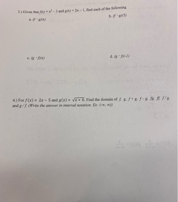 Solved 3.) Given that f(x) = x2 – 3 and g(x) = 2x - 1, find | Chegg.com