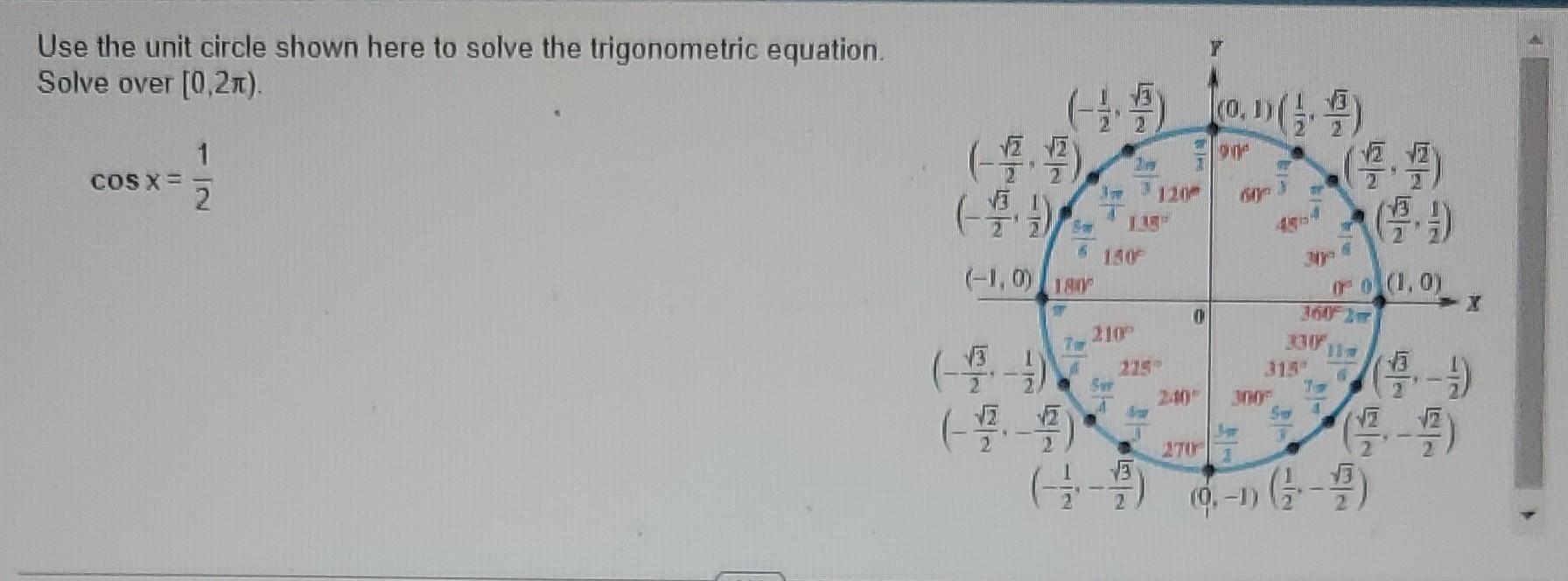 Solved Use the unit circle shown here to solve the | Chegg.com