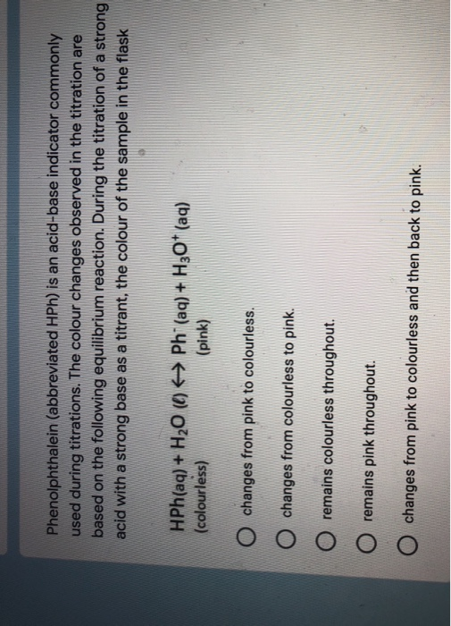 Solved Phenolphthalein (abbreviated HPh) is an acid-base | Chegg.com