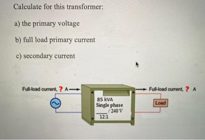 Solved Calculate for this transformer: a) the primary | Chegg.com