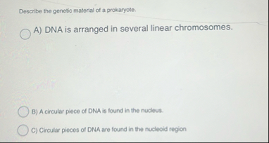 Solved Describe the genetic material of a prokaryote.A) ﻿DNA | Chegg.com