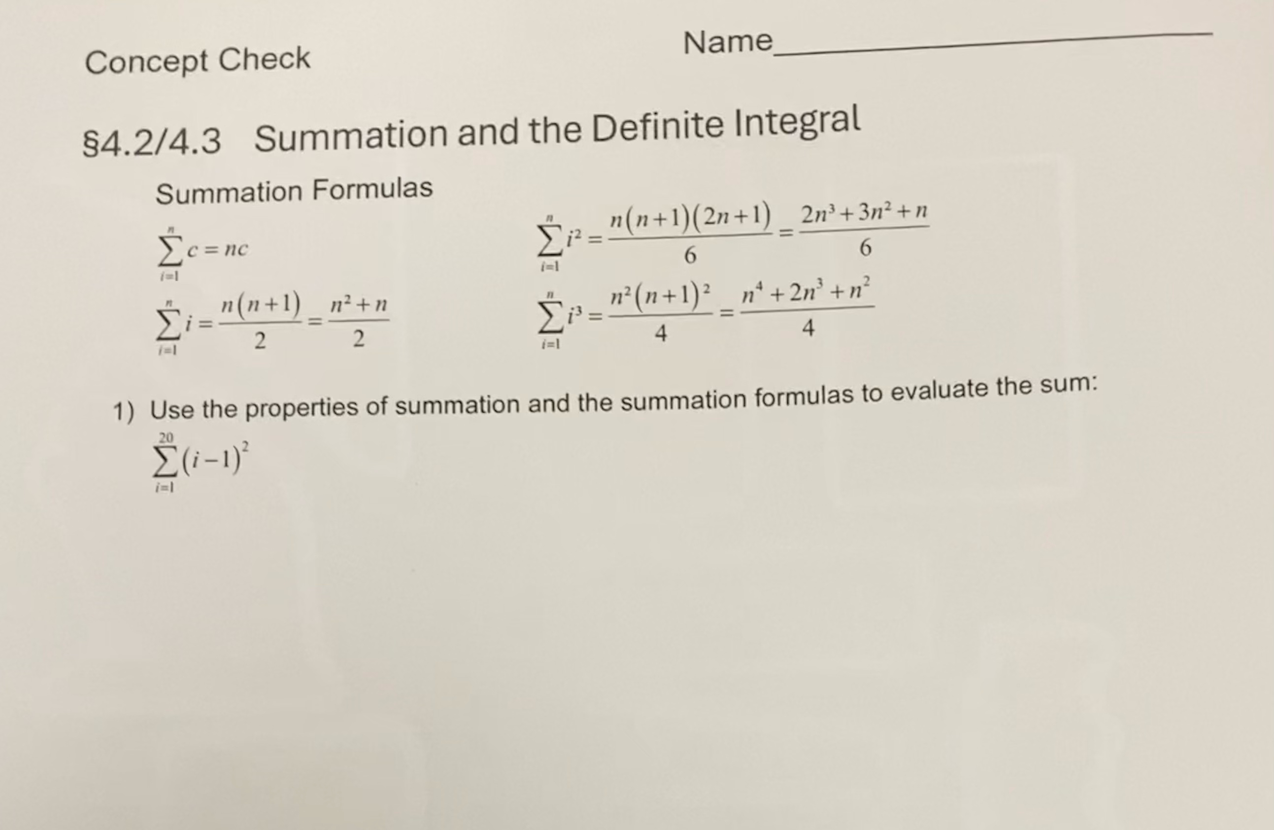 Solved Concept CheckNameq,$4.2/4.3 ﻿Summation and the | Chegg.com