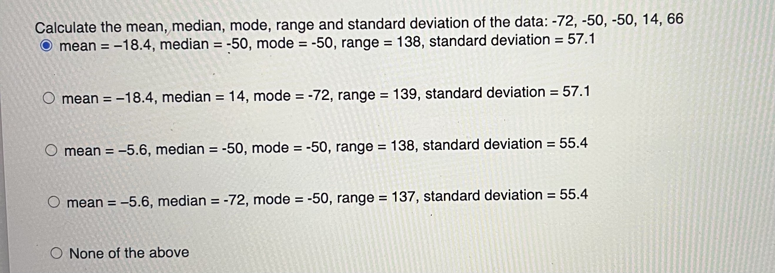 Solved Calculate the mean, median, mode, range and standard | Chegg.com