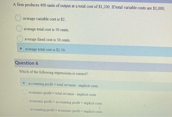 Solved A firm produces 400 units of output at a total cost | Chegg.com