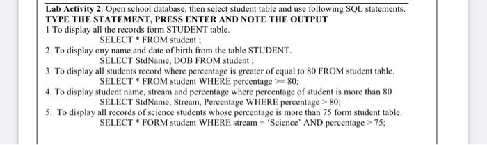 Solved Lab Activity 2: Open school database, then select | Chegg.com