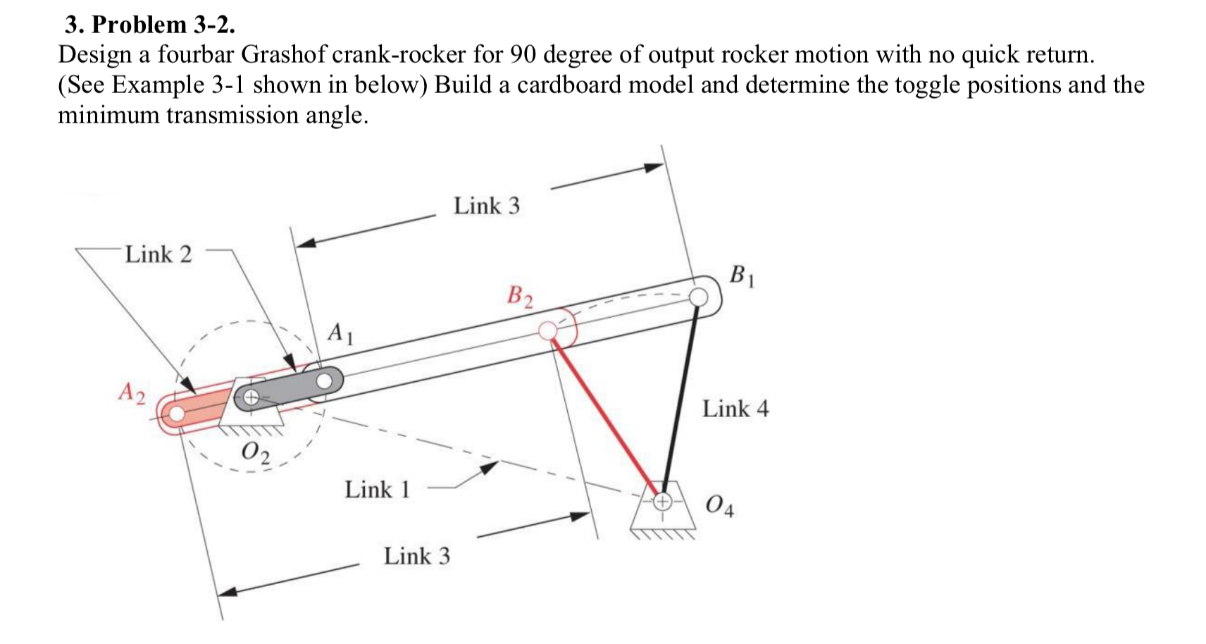 Solved Problem 3-2.Design a fourbar Grashof crank-rocker for | Chegg.com