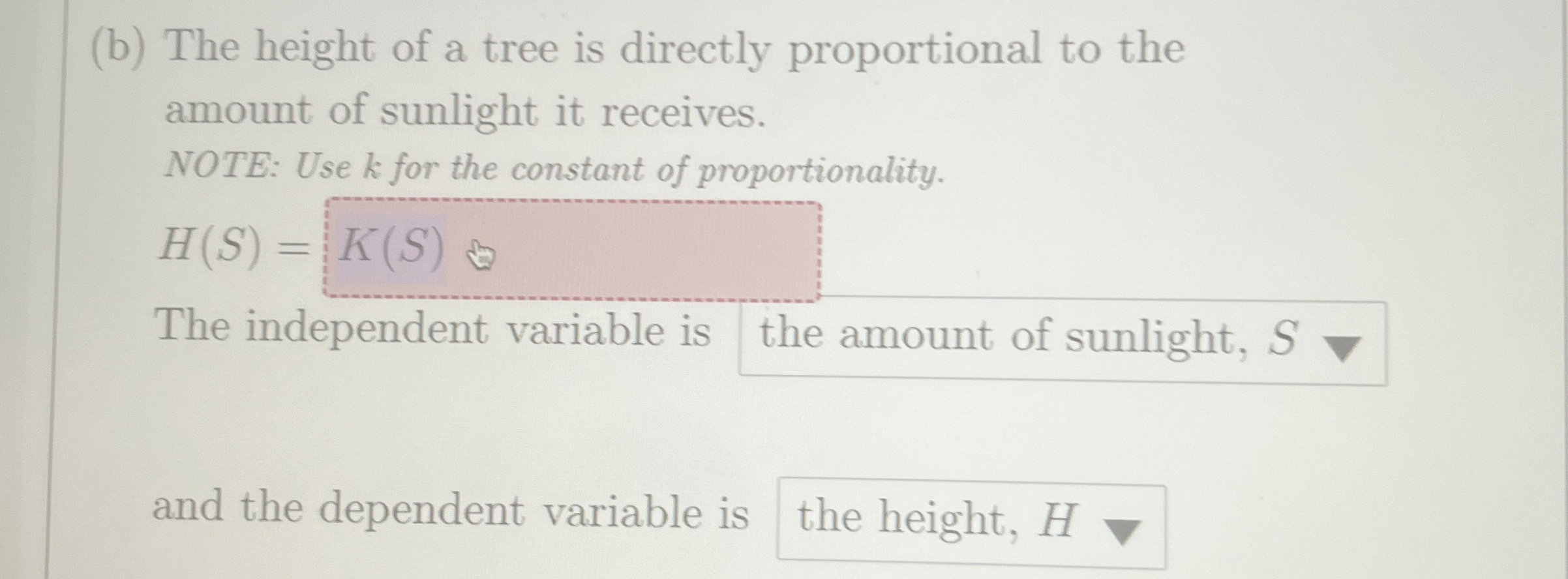 Solved (b) ﻿The height of a tree is directly proportional to | Chegg.com