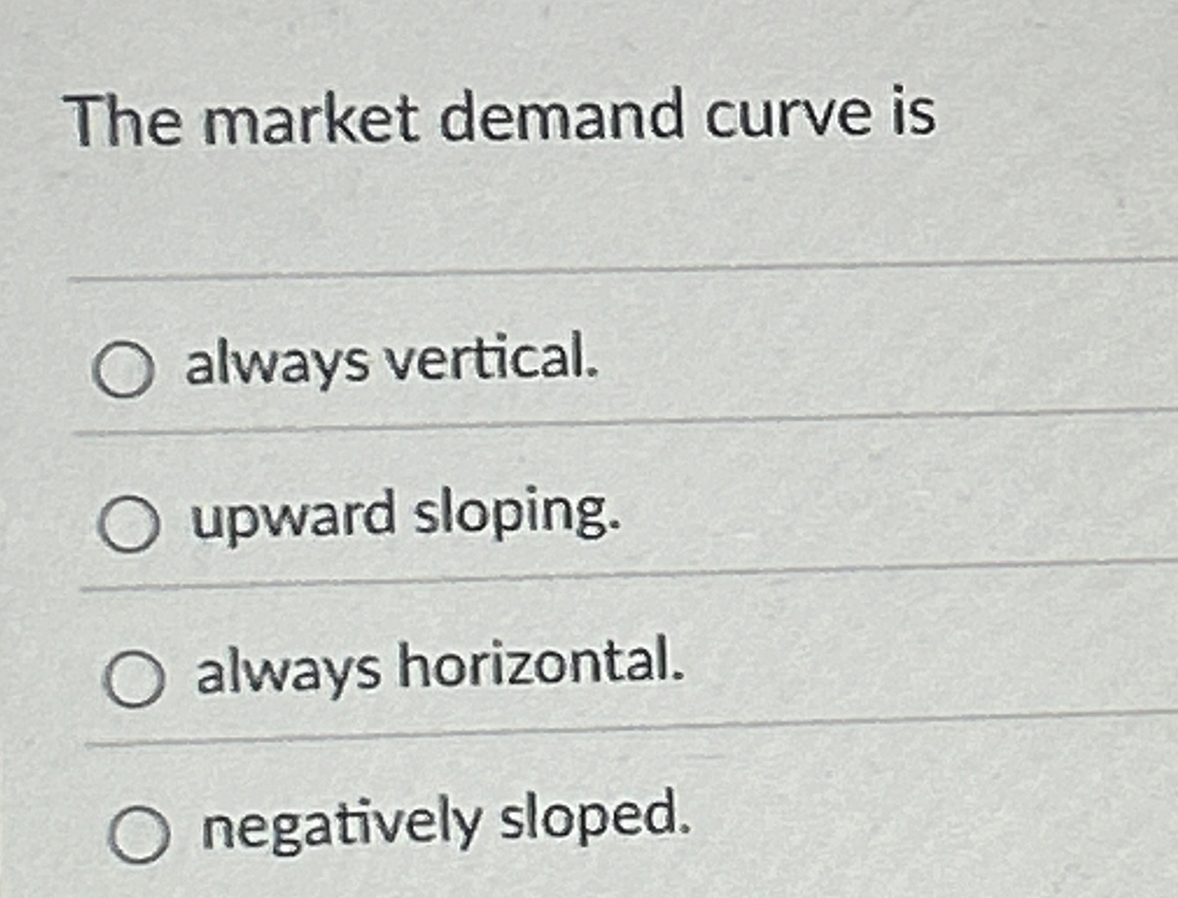 Solved The market demand curve isalways vertical.upward | Chegg.com