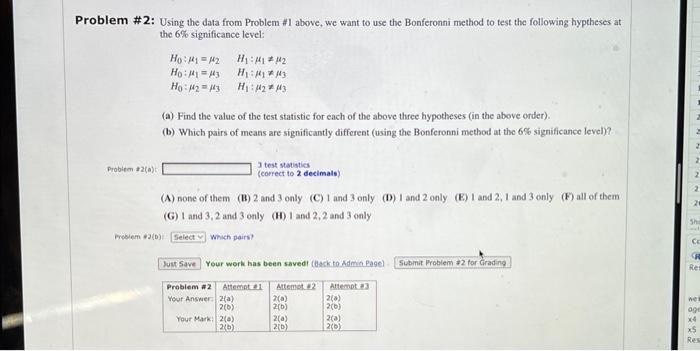 Solved Problem \#2: Using the data from Problem \#1 above, | Chegg.com