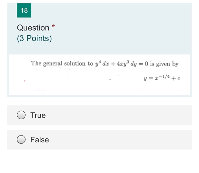 Solved 18 Question * (3 Points) The general solution to y4 | Chegg.com