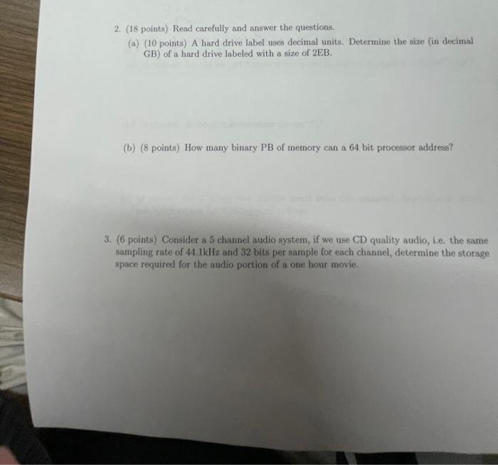 Solved 2. (18 points) Read carefully and answer the | Chegg.com