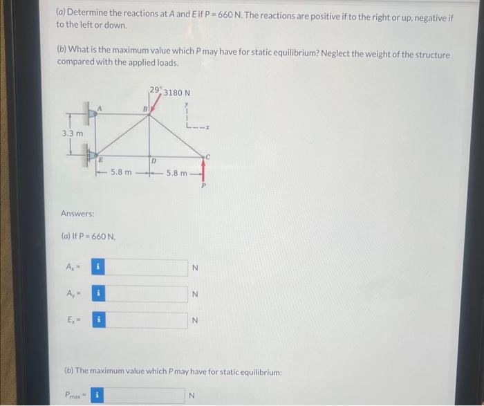 Solved (a) Determine the reactions at A and E if P=660 N. | Chegg.com