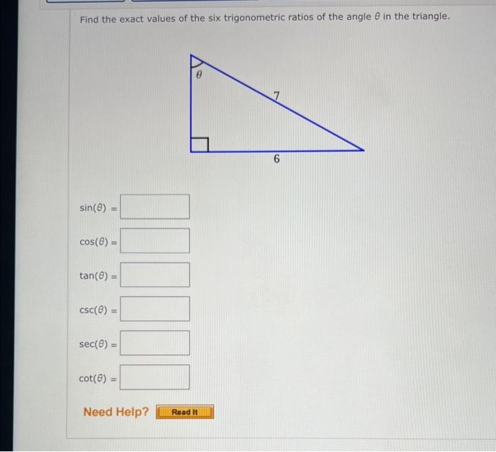 Solved Find the exact values of the six trigonometric ratios | Chegg.com