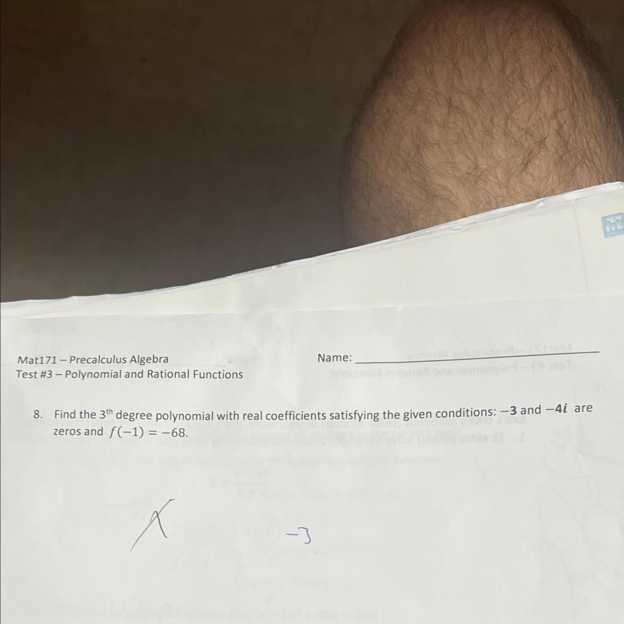 Solved Mat171 - ﻿Precalculus AlgebraNamTest #3-Polynomial | Chegg.com