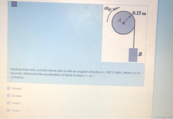 Solved 000 0.15 m B Starting from rest, a motor drives disk | Chegg.com