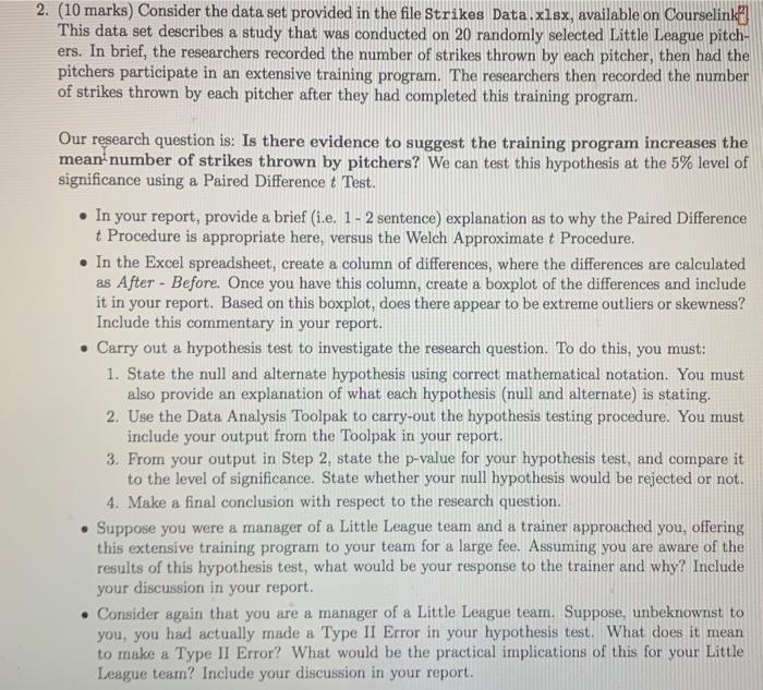 Solved 2. (10 marks) Consider the data set provided in the | Chegg.com