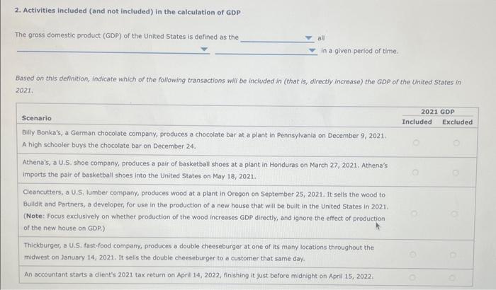 Solved 2. Activities included (and not included) in the | Chegg.com