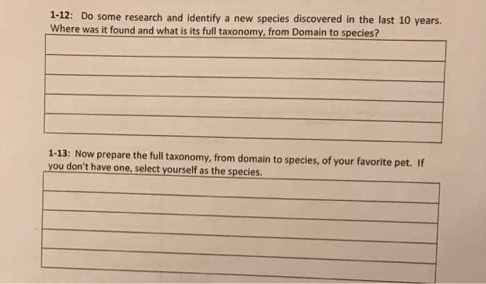 Solved 1-12: Do some research and identify a new species | Chegg.com