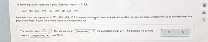 Solved The following values represent a population with mean | Chegg.com
