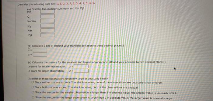 Solved Consider the following data set: | Chegg.com