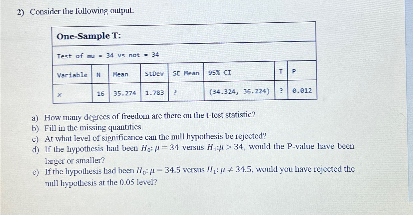 Consider the following output:\table[[One-Sample | Chegg.com