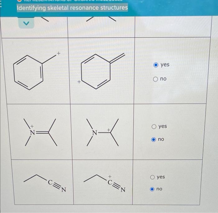 Solved Identifying skeletal resonance structures yes O no + | Chegg.com