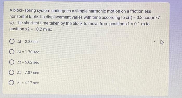 Solved A block-spring system undergoes a simple harmonic | Chegg.com