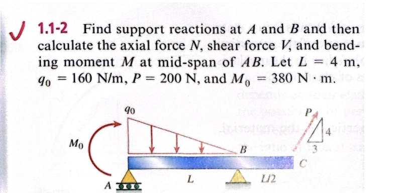 Solved 1.1-2 ﻿Find support reactions at A and B ﻿and then | Chegg.com