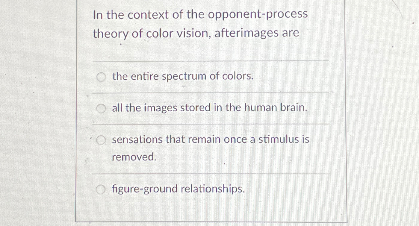 Solved In the context of the opponent-process theory of | Chegg.com