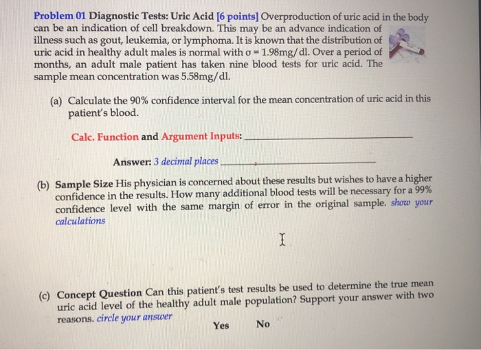 Solved Problem 01 Diagnostic Tests: Uric Acid [6 points) | Chegg.com