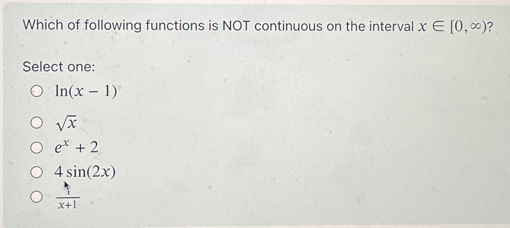 Solved Which of following functions is NOT continuous on the | Chegg.com